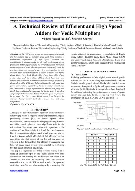 A Technical Review Of Efficient And High Speed Adders For Vedic Multipliers Pdf