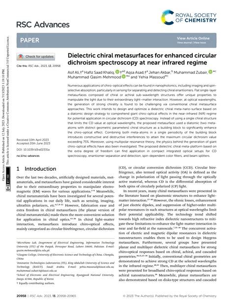 Pdf Dielectric Chiral Metasurfaces For Enhanced Circular Dichroism Spectroscopy At Near