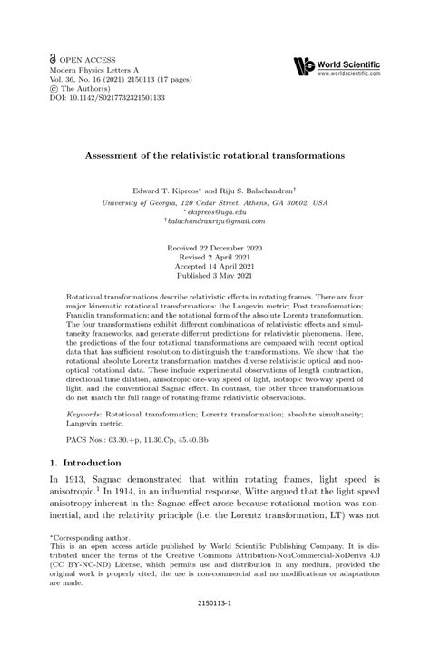 Pdf Assessment Of The Relativistic Rotational Transformations