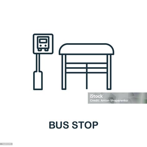 버스 정류장 개요 아이콘입니다 도시 요소 아이콘 컬렉션에서 얇은 스타일 디자인 버스 정류장 아이콘의 픽셀 완벽한 기호입니다 웹 디자인 앱 소프트웨어 인쇄 사용 거리에 대한