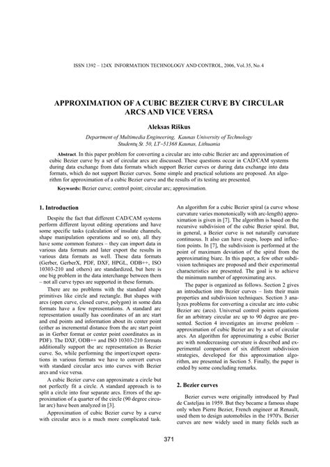 PDF Approximation Of A Cubic Bezier Curve By Circular Arcs And Vice Versa