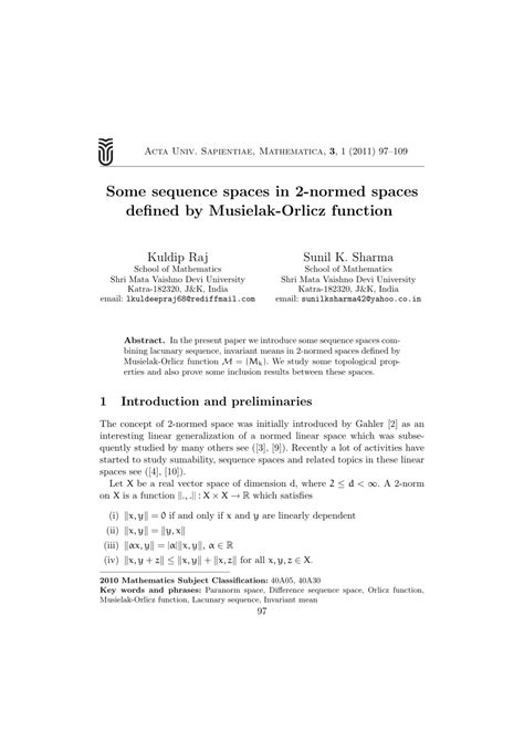 Pdf Some Sequence Spaces Defined By A Musielak Orlicz Function In N