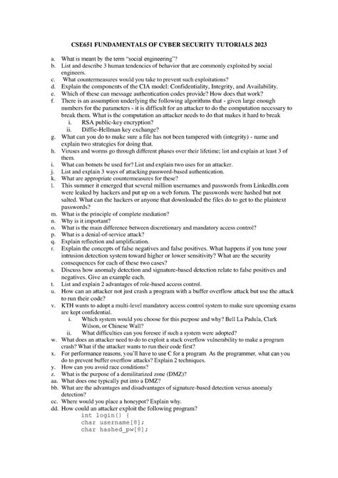 Cse651 Tutorials 2023 Cse651 Fundamentals Of Cyber Security Tutorials 2023 A What Is Meant By