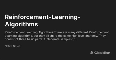 Reinforcement Learning Algorithms Nates Notes