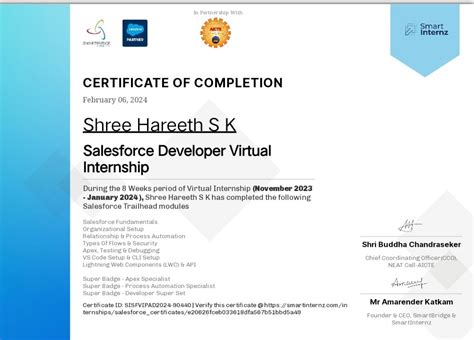 completed a virtual internship of salesforce from november to january
