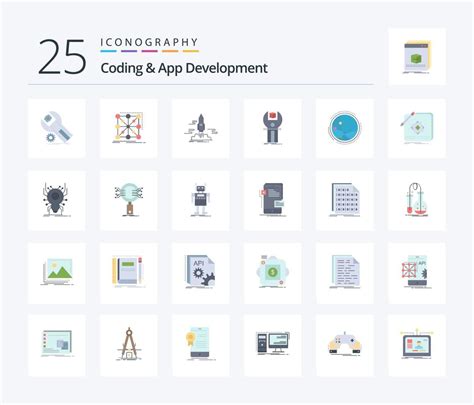 Coding And App Development Flat Color Icon Pack Including App Cluster Space App