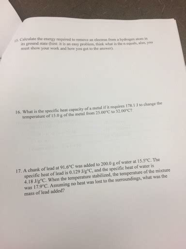 Solved Calculate The Energy Required To Remove An Electron