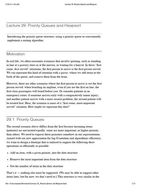 Lecture 29 Priority Queues And Heapsort1 Pdf