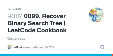0099 Recover Binary Search Tree Leetcode Cookbook · Issue 387