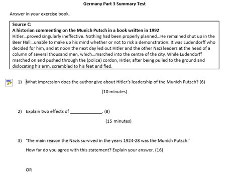 Germany Practice Test Pack Igcse History Paper 1 Teaching Resources