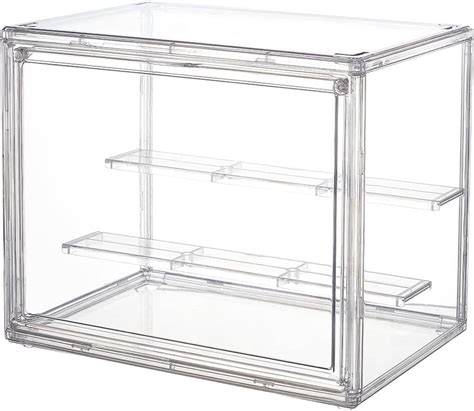 2 Tier Clear Display Case Acrylic Box Whole Scene Riser Display Stands With Door Plastic