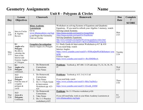 Geometry Polygons Circles Unit Assignment