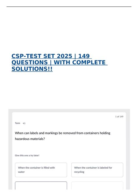CSP TEST SET QUESTIONS WITH COMPLETE SOLUTIONS CSP Stuvia US