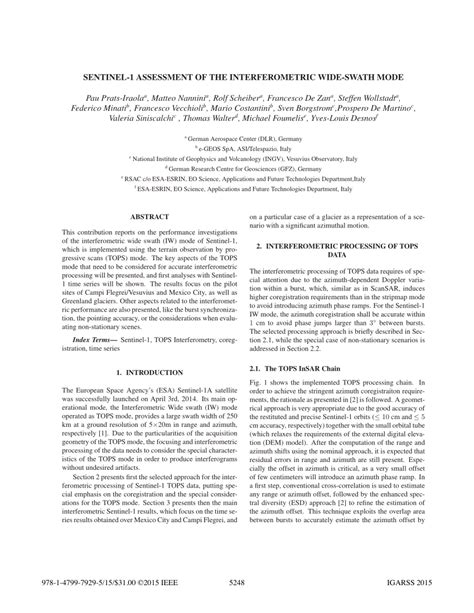 Pdf Sentinel 1 Assessment Of The Interferometric Wide Swath Mode