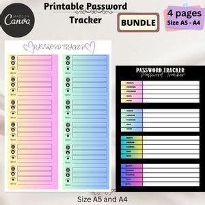 Editable Fillable Password Tracker BUNDLE 4 Printable Password Log Password Keeper Sheet