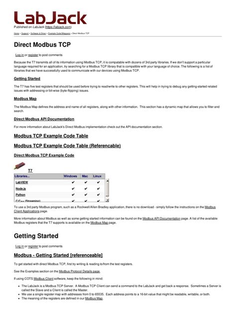 Labjack Direct Modbus Tcp Export 20170404 Pdf Transmission Control Protocol Library