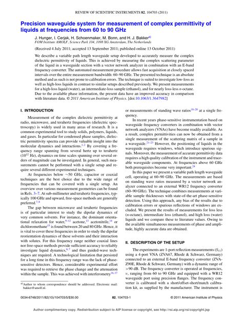 Pdf Precision Waveguide System For Measurement Of Complex Permittivity Of Liquids At