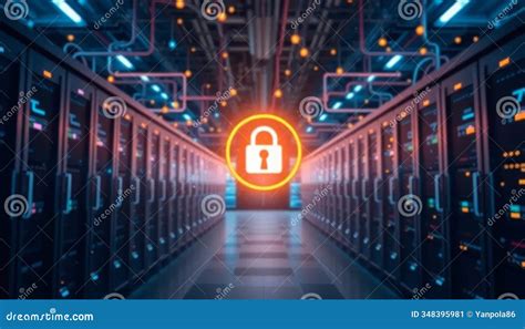 Secure Data Center With Glowing Lock Symbol And Advanced Server Technology Stock Image Image