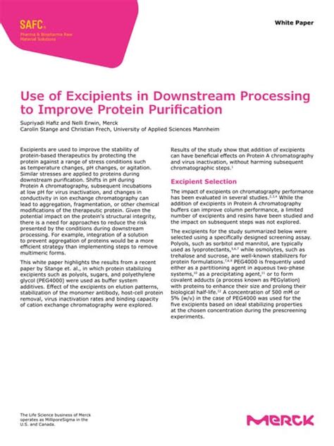 Use Of Excipients In Downstream Processing To Improve Protein