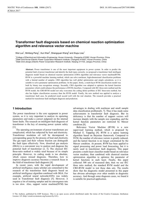 Pdf Transformer Fault Diagnosis Based On Chemical Reaction Optimization Algorithm And