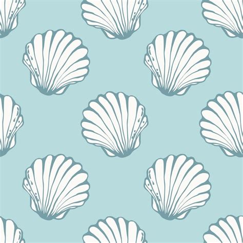 Premium Photo Scallop Seashells Seamless Pattern Hand Drawn Blue
