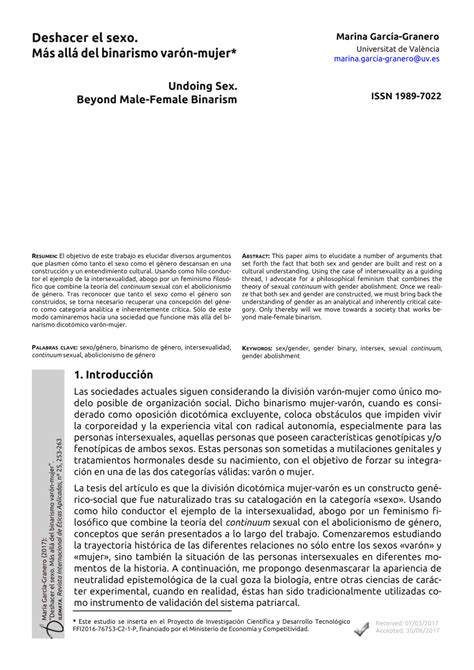 PDF Deshacer el sexo Más allá del binarismo varón mujer Undoing Sex Beyond Male Female