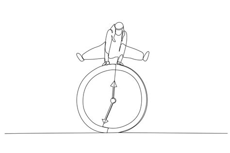 Cartoon Of Arab Businessman Employee Worker Jump Over Time Passing Clock Business Deadline Or