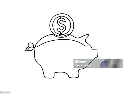 돼지 저금통의 하나의 연속 선 그리기 돈 상자 벡터 일러스트 레이 션 0명에 대한 스톡 벡터 아트 및 기타 이미지 0명 개념 경제 Istock
