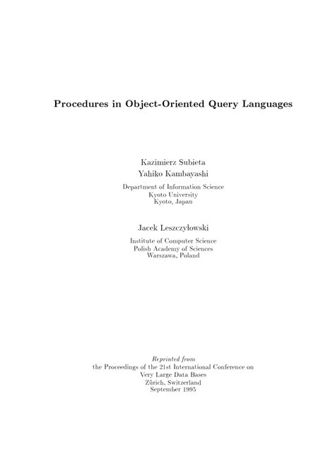 Pdf Procedures In Object Oriented Query Languages