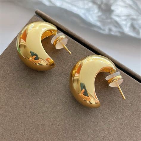 Gold Crescent Moon Earrings Chunky Gold Hoop Earrings Gold Earring