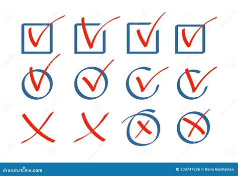 Tick Check Mark Icon Handwritten Set Checkbox Stock Vector