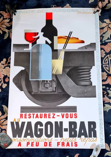 Proantic Lithograph Poster 80s Cassandre 1989 Train Wagons Lits Resta