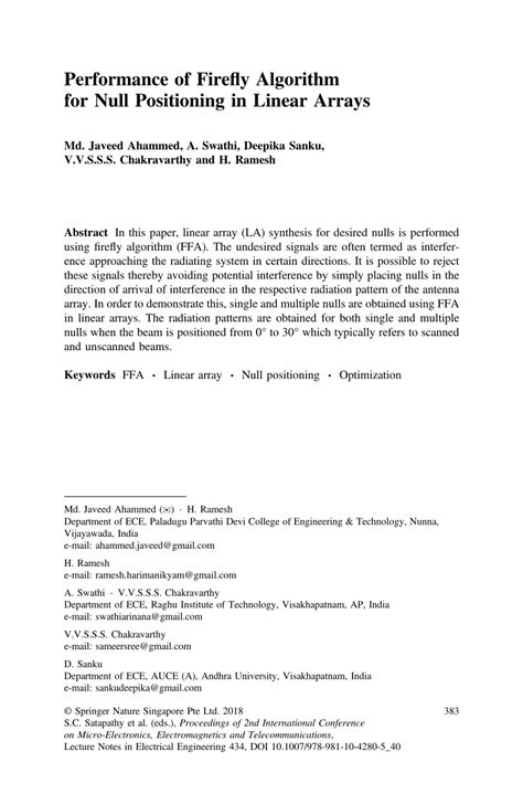 Pdf Performance Of Firefly Algorithm For Null Positioning In Linear Arrays