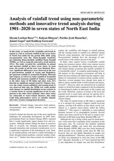 Pdf Analysis Of Rainfall Trend Using Non Parametric Methods And