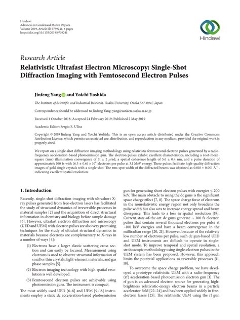 Pdf Relativistic Ultrafast Electron Microscopy Single Shot Diffraction Imaging With