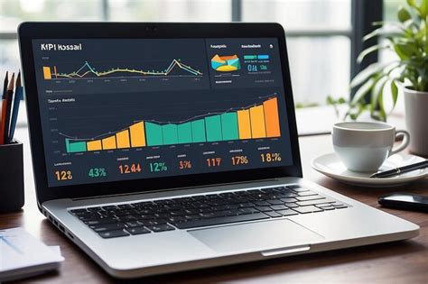 Kpi Business Analytics Dashboard On Laptop Computer Premium Ai Generated Image