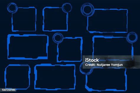 벡터 미래 지향적인 세트 하이테크 프레임 요소 기술 Hud 사각형 모양 디자인 가상현실에 대한 스톡 벡터 아트 및 기타 이미지 가상현실 가상현실 시점 개체 그룹