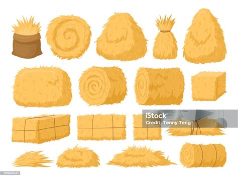 만화 건초 더미 시골 건초 롤 스택 및 농업 건초 더미 말린 건초 더미 사료 짚 및 농장 건초 더미 벡터 기호 일러스트 레이 션