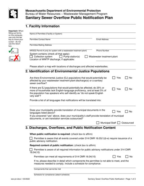 Massachusetts Sanitary Sewer Overflow Public Notification Plan Fill