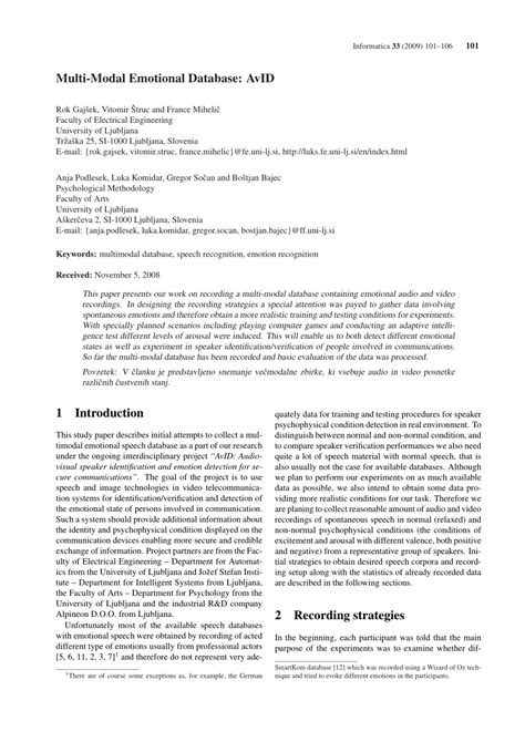 Pdf Multi Modal Emotional Database Avid