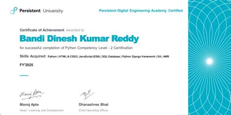 Dinesh Kumar Reddy On Linkedin Certified In Python Programming