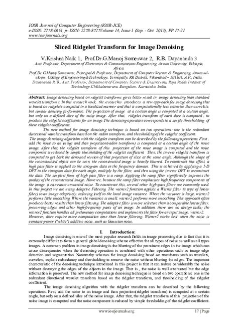 Pdf Sliced Ridgelet Transform For Image Denoising
