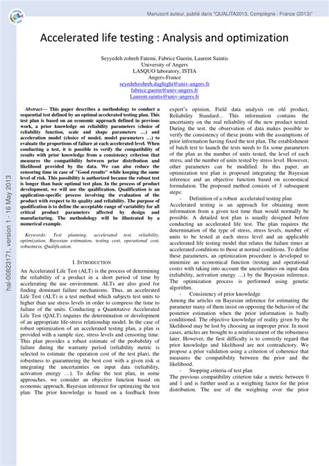Pdf Accelerated Life Testing Analysis And Optimization