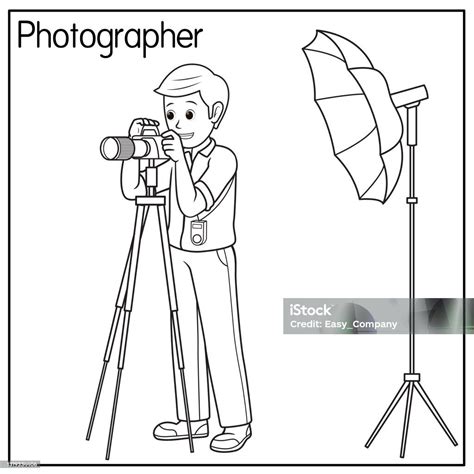 흰색 배경에 고립 된 사진 작가의 벡터 그림입니다 직업과 직업 개념 만화 캐릭터 교육 및 학교 아이 색칠 페이지 인쇄 가능 활동