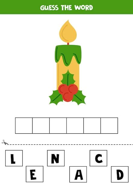 미취학 아동을 위한 맞춤법 게임 만화 크리스마스 촛불 프리미엄 벡터
