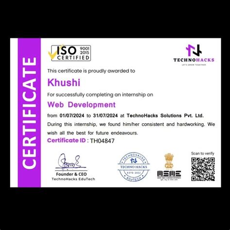 Khushi Chaudhary On Linkedin Webdevelopment Internshipcompletion Technohacks