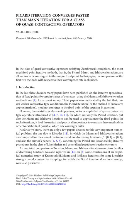 Pdf Picard Iteration Converges Faster Than Mann Iteration For A Class