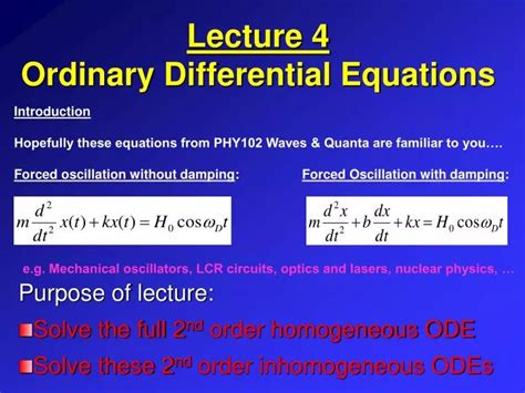 Ppt Lecture 4 Ordinary Differential Equations Powerpoint Presentation Id7010788
