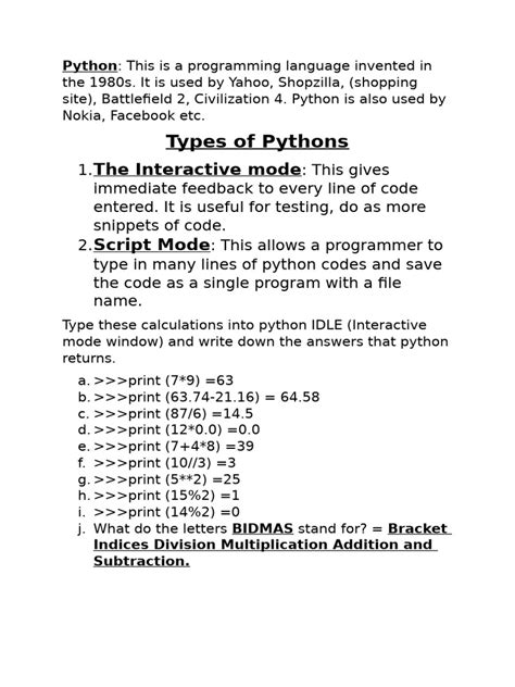 Type These Calculations Into Python Idle Pdf