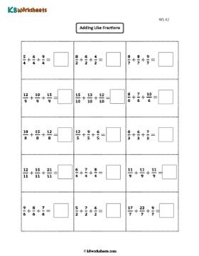 Adding Like Fractions Worksheets